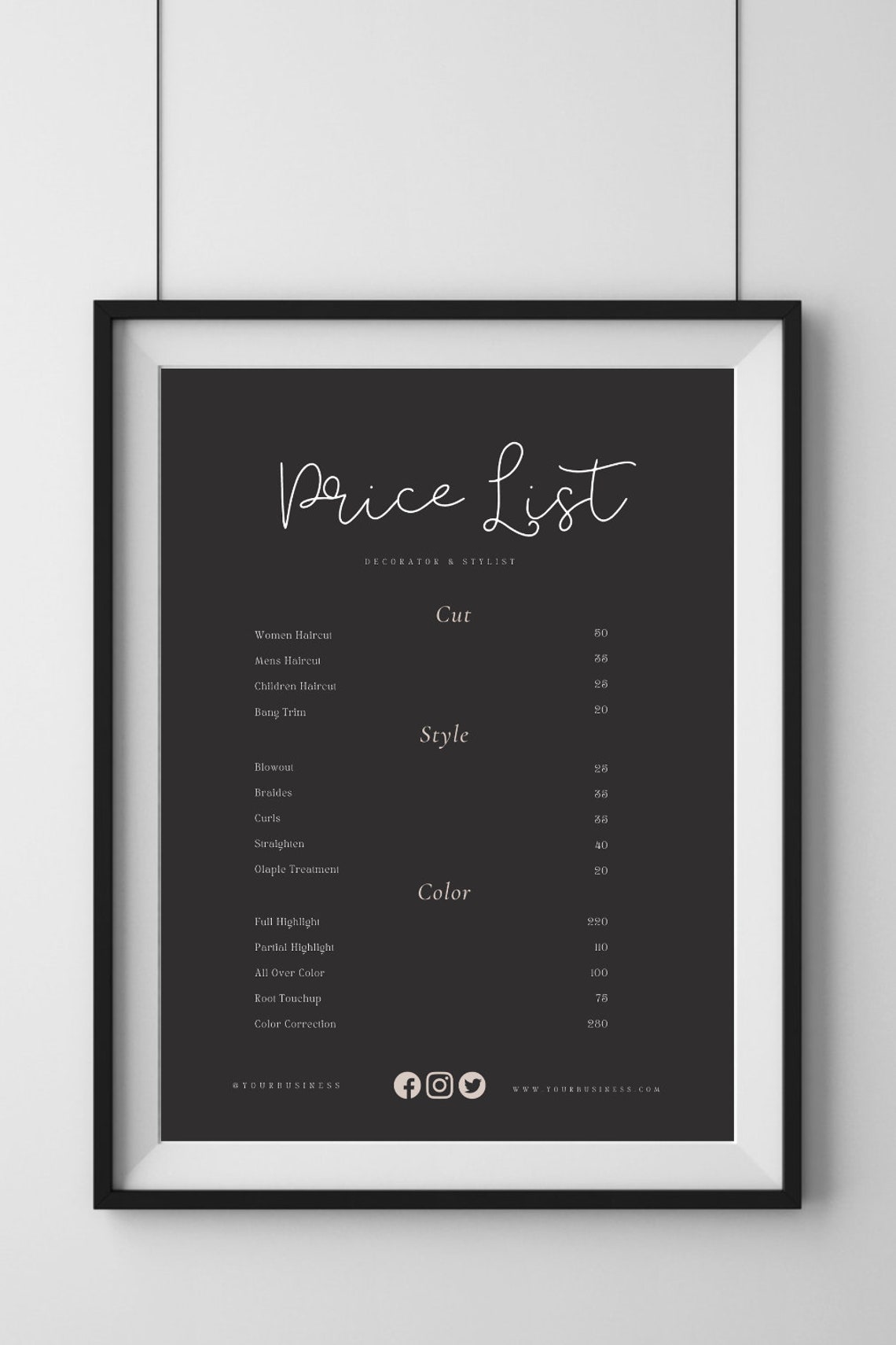 PRINTABLE EDITABLE Price List Template Small Business Price List Price ...