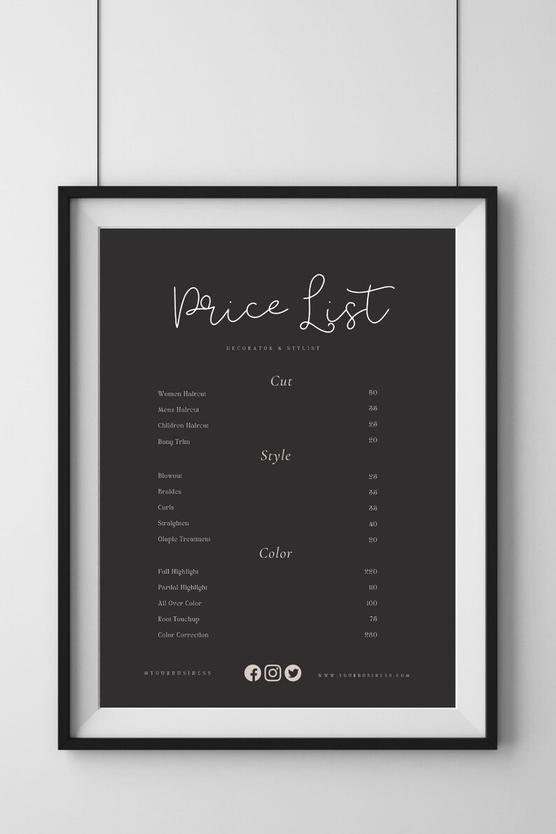 PRINTABLE EDITABLE Price List Template Small Business Price List Price Sheet Pricing List ...