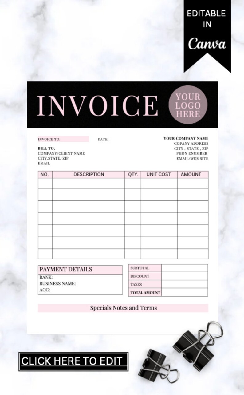 Editable Invoice Template Canva Template I Small Business - Etsy