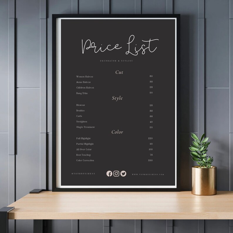 PRINTABLE EDITABLE Price List Template Small Business Price - Etsy