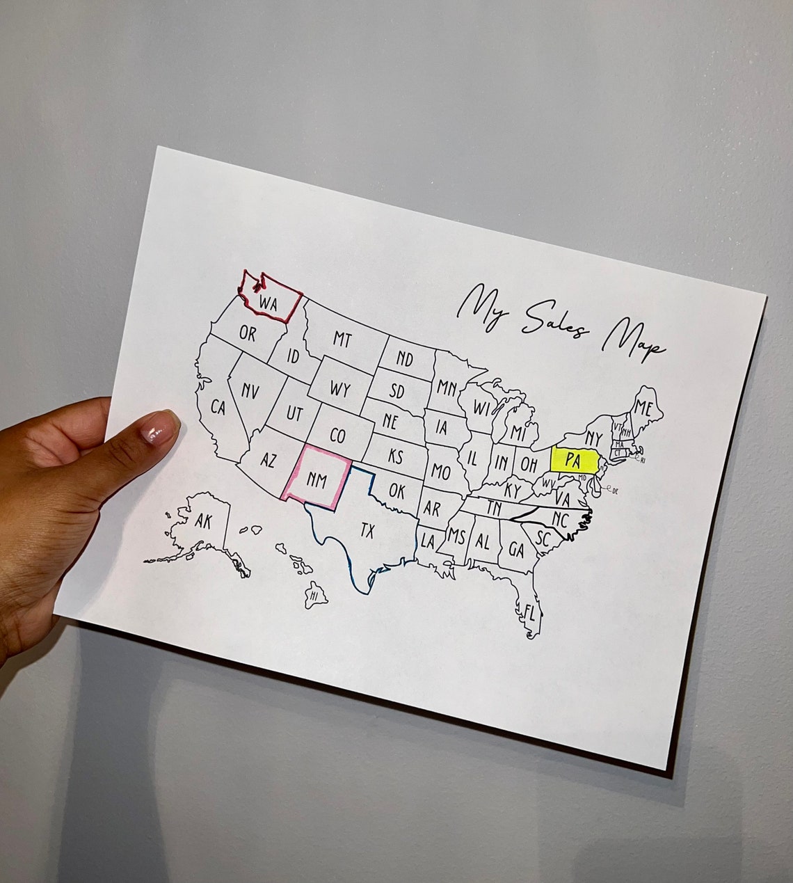 United States Sales Map, Printable , Sales Map for Procreate, Small ...