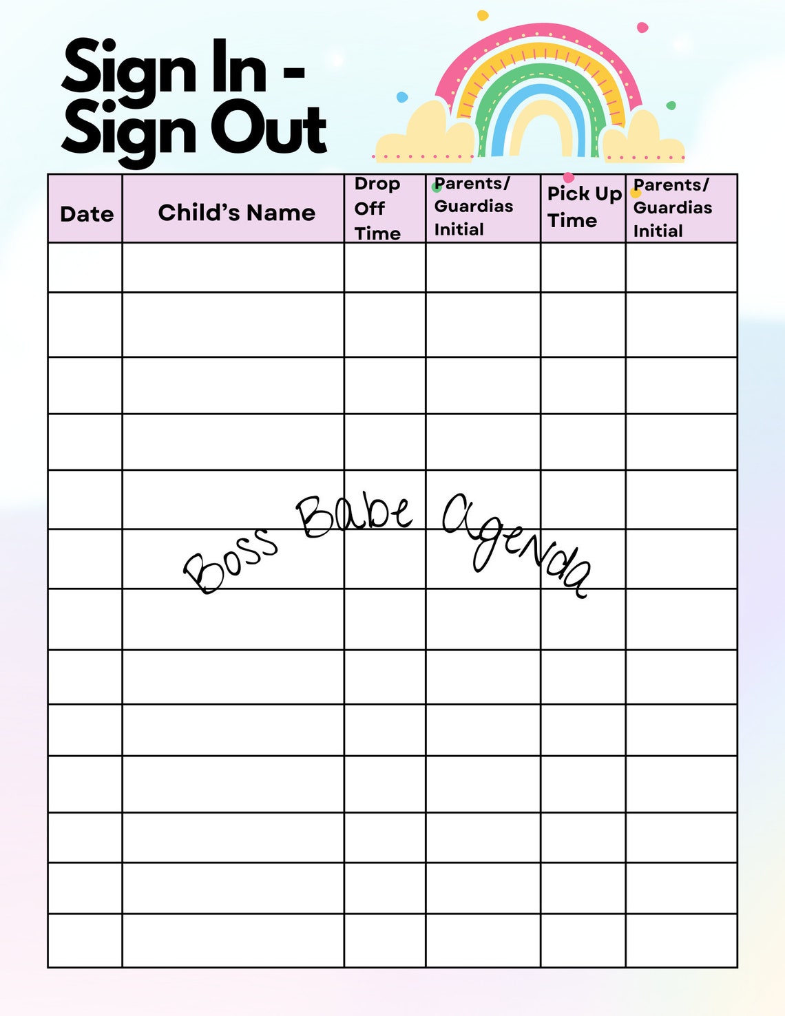 Sign in and Out Sheets for Your Home Daycare Instant Download ...