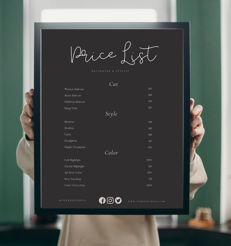 PRINTABLE EDITABLE Price List Template Small Business Price - Etsy