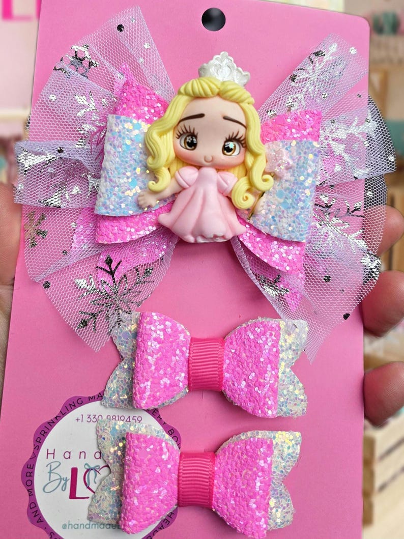 Glinda Inspired Bow Set – Princess Character, Glitter Hair Clips - Etsy