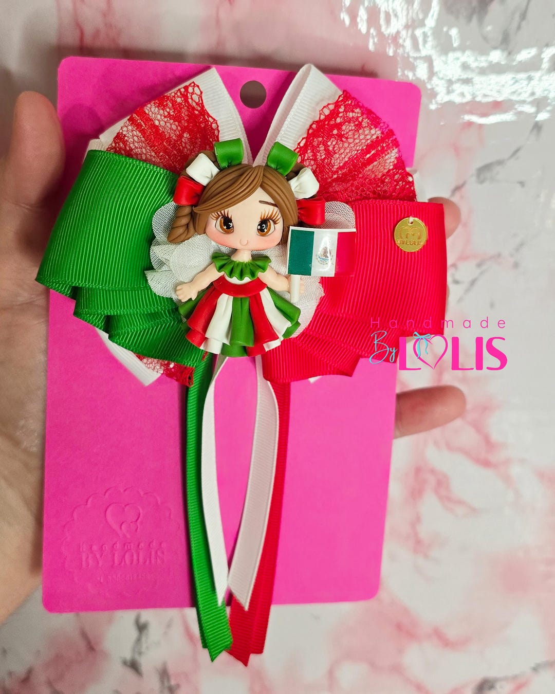 Mexican Flag Hair Bow: Handmade Polymer Clay Doll, Grosgrain Clip - Etsy