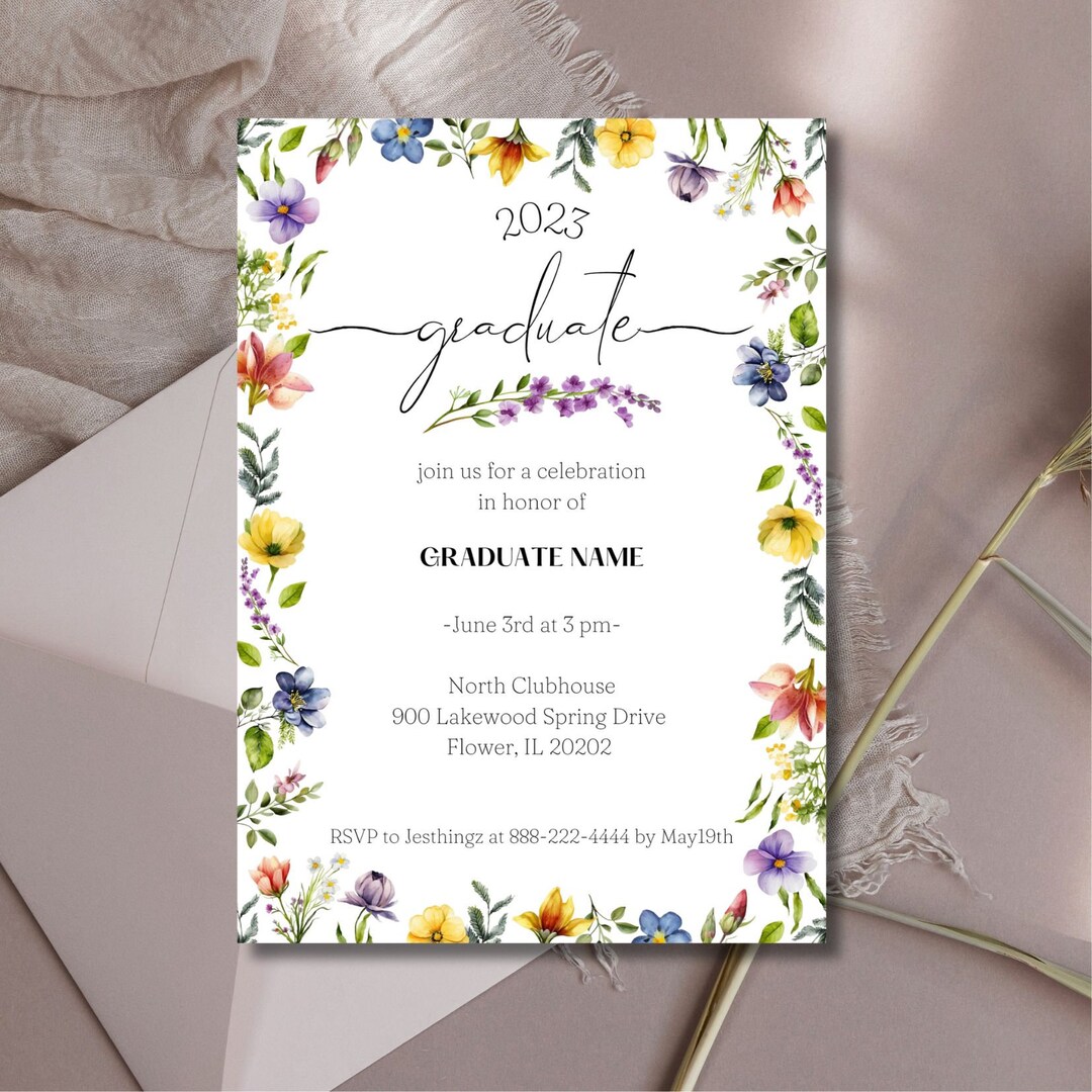 Spring Graduation Invitation Flower Invitation Grad Invite Floral ...