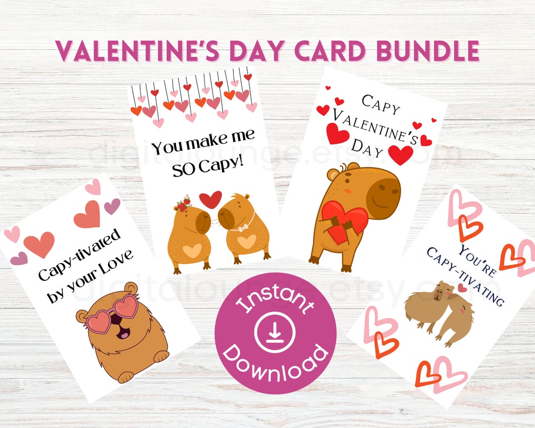 Printable Capybara Valentines Day Card Pack Funny Valentines Card ...