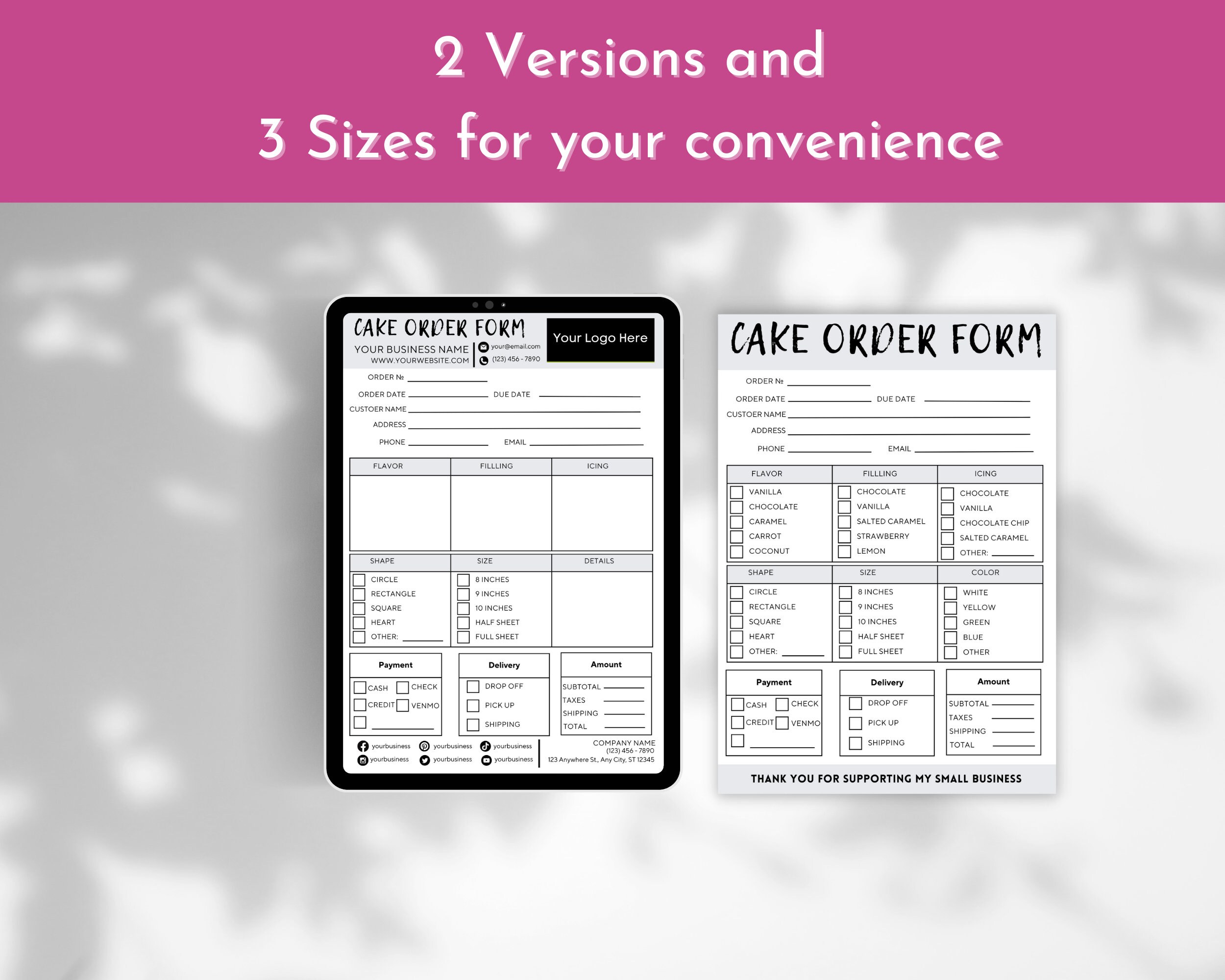 Editable Cake Order Form Template for Small Business Order Form ...
