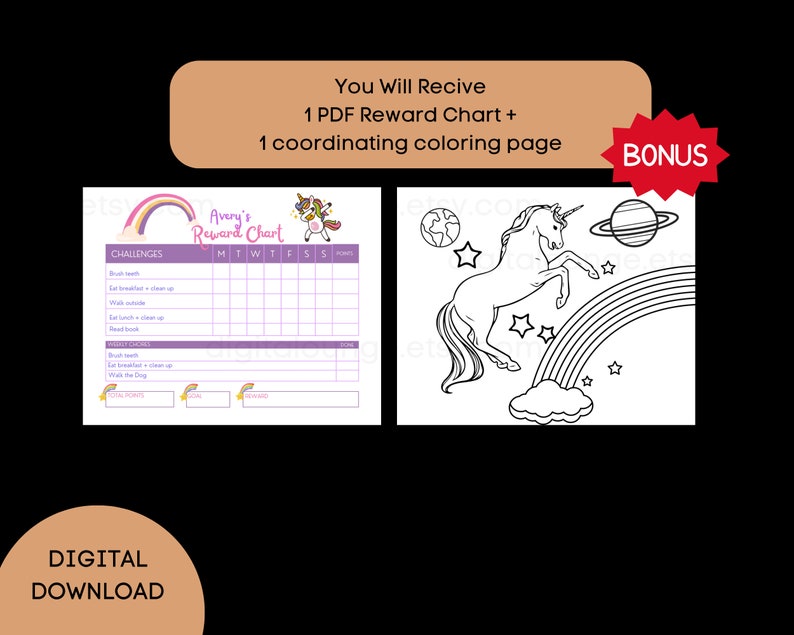 Editable Unicorn Chore Chart Printable Kids Daily Responsibility Chart ...