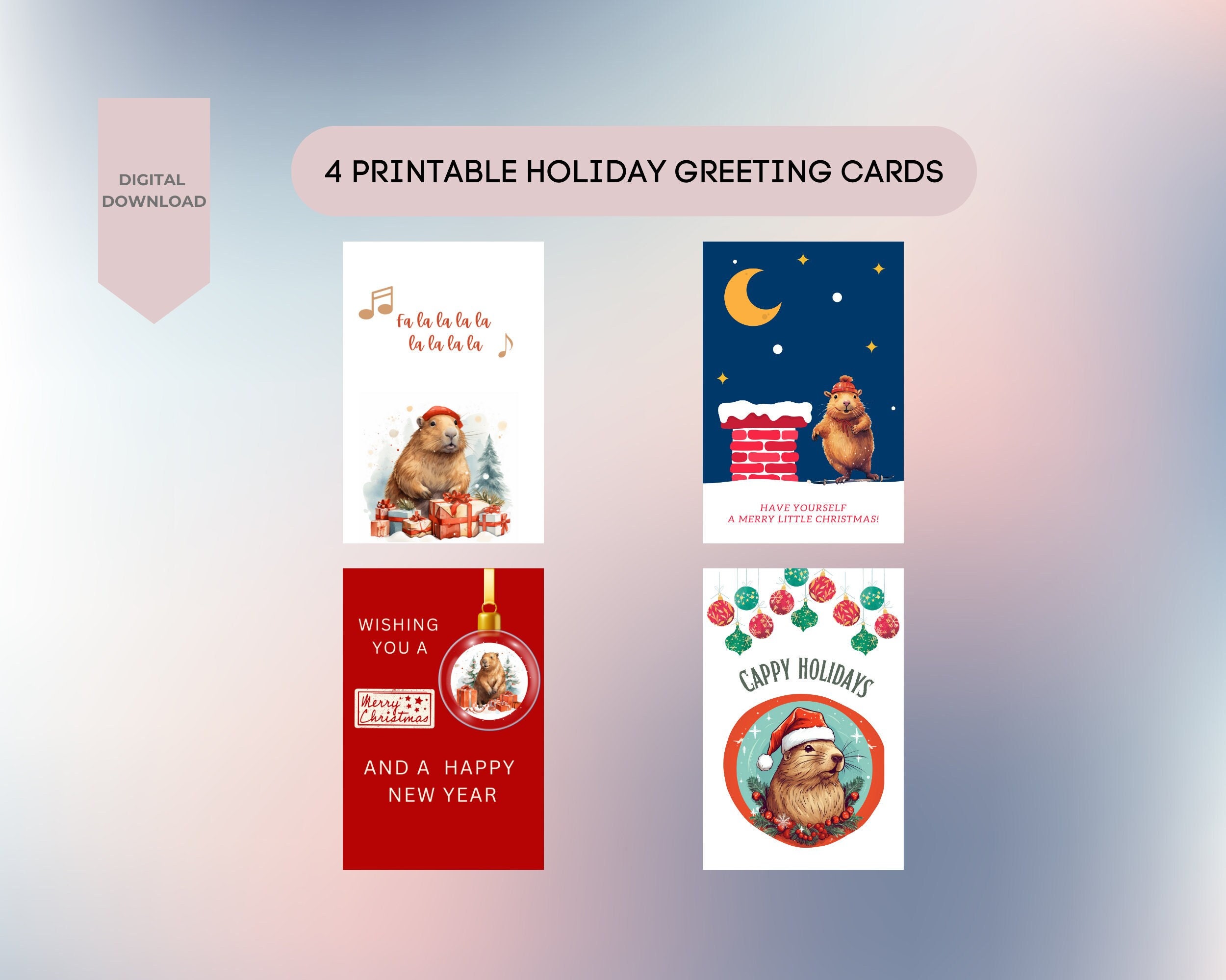 Printable Christmas Cards Set of 4 Downloadable Printable - Etsy