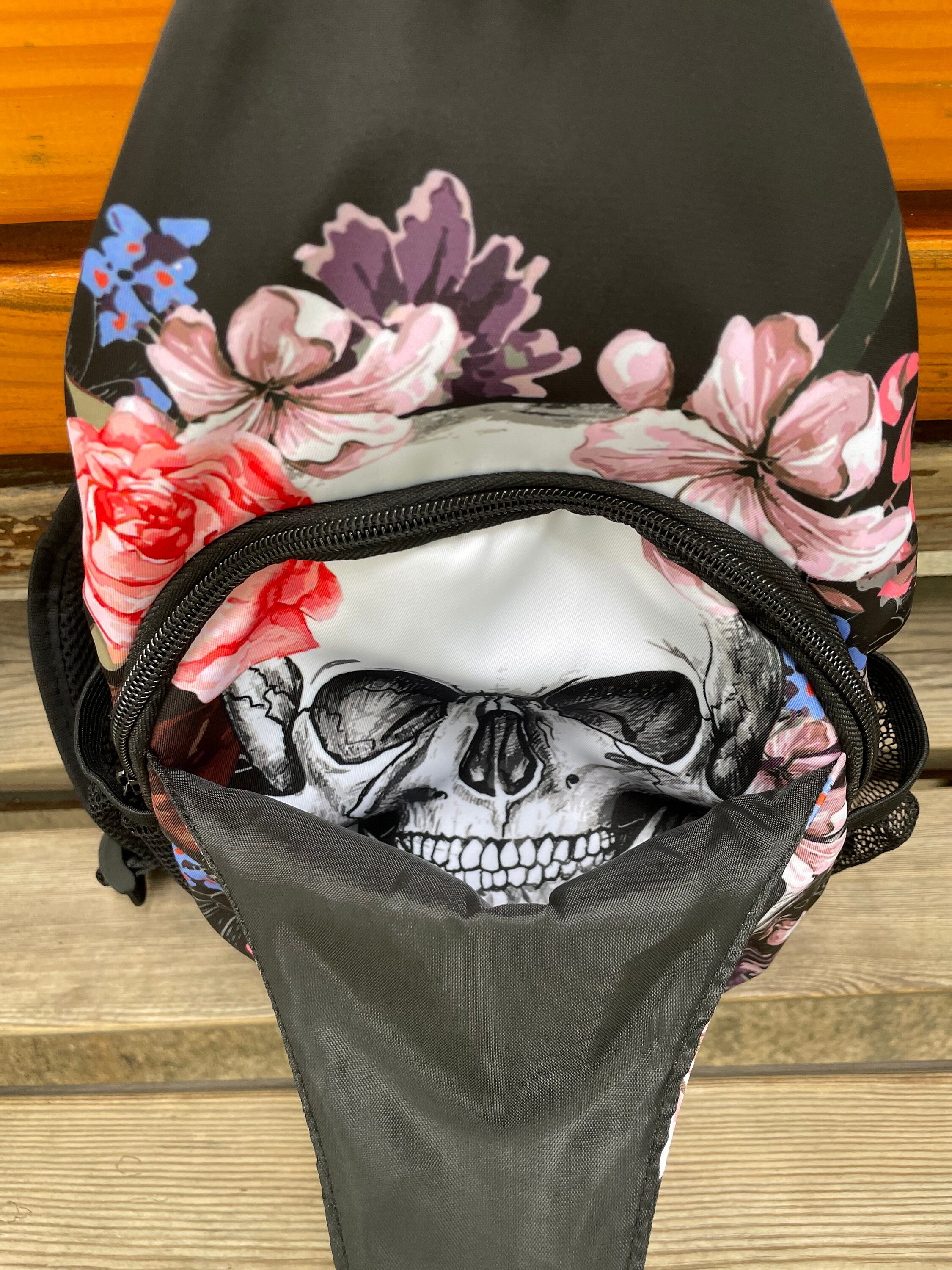 Skull Sling Bag, Floral Skull Sling Backpack, Crossbody Backpack Chest ...