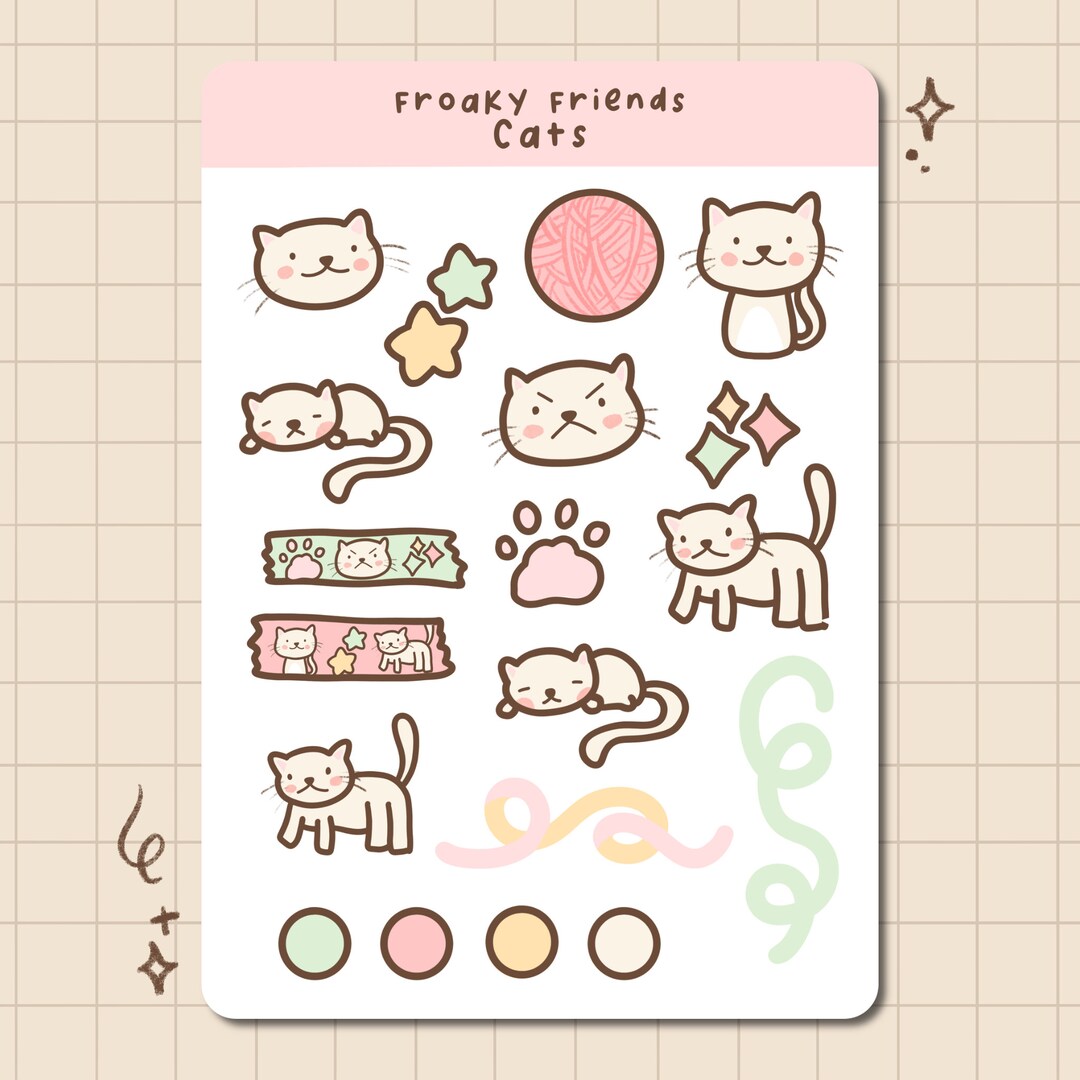 Cat Deco Sticker Sheet L Bullet Journals, Planners, Scrapbooks, Penpals ...
