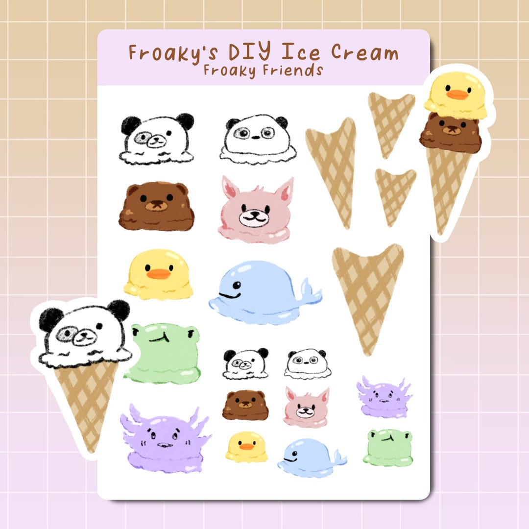 DIY Ice Cream Animal Sticker Sheet, Cute Stationery - Etsy