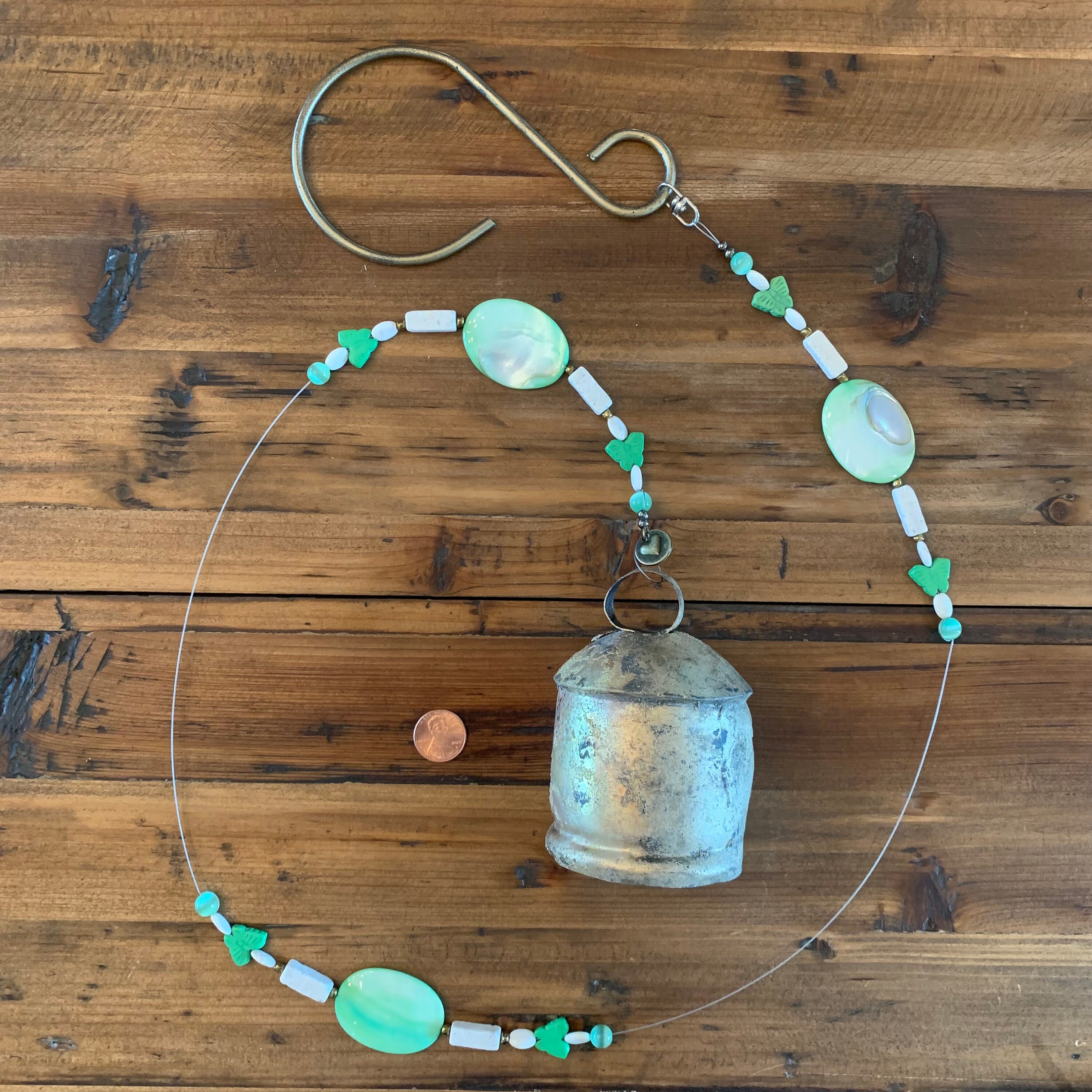Beaded Sun Catcher/wind Chime, Mother of Pearl Green Oval, Butterfly ...