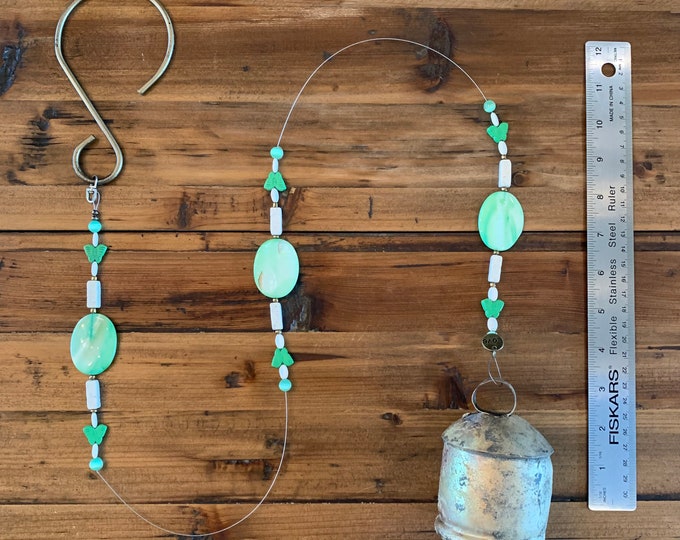 Beaded Sun Catcher/wind Chime, Mother of Pearl Green Oval, Butterfly ...
