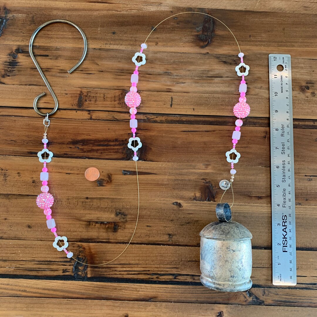Beaded Sun Catcher/wind Chime, Barbie Pink, Groovy Flower, Rustic Bell ...