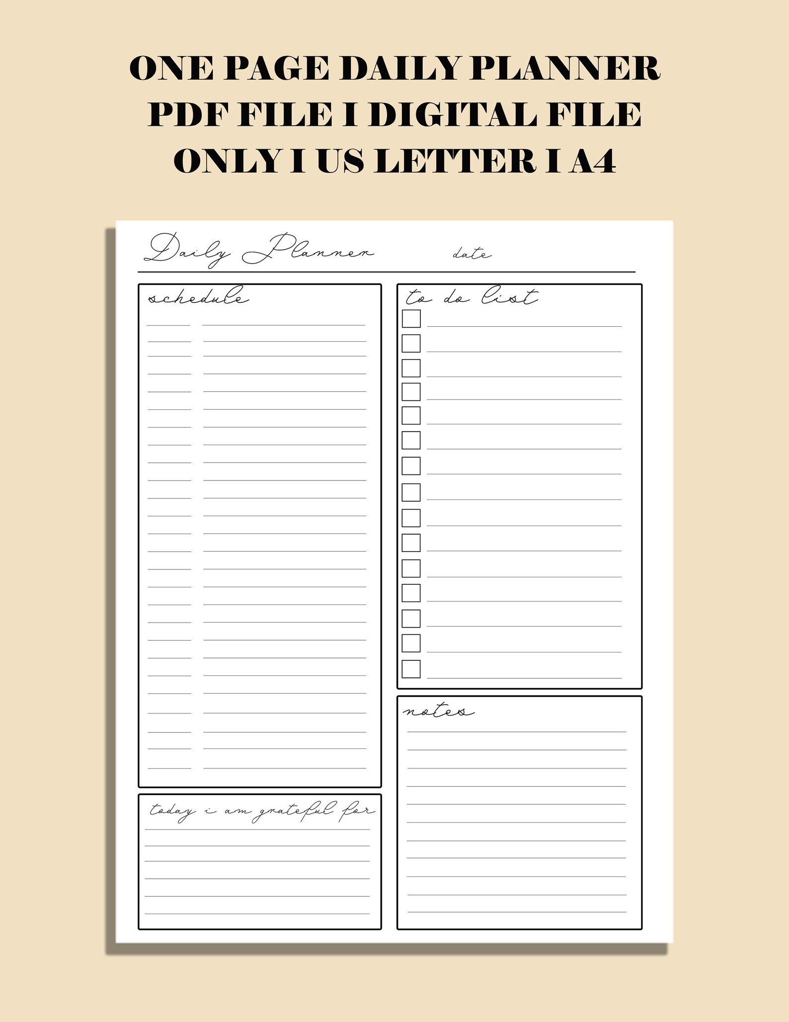 Handwritten Daily Planner Page: Printable Journaling (digital File) - Etsy