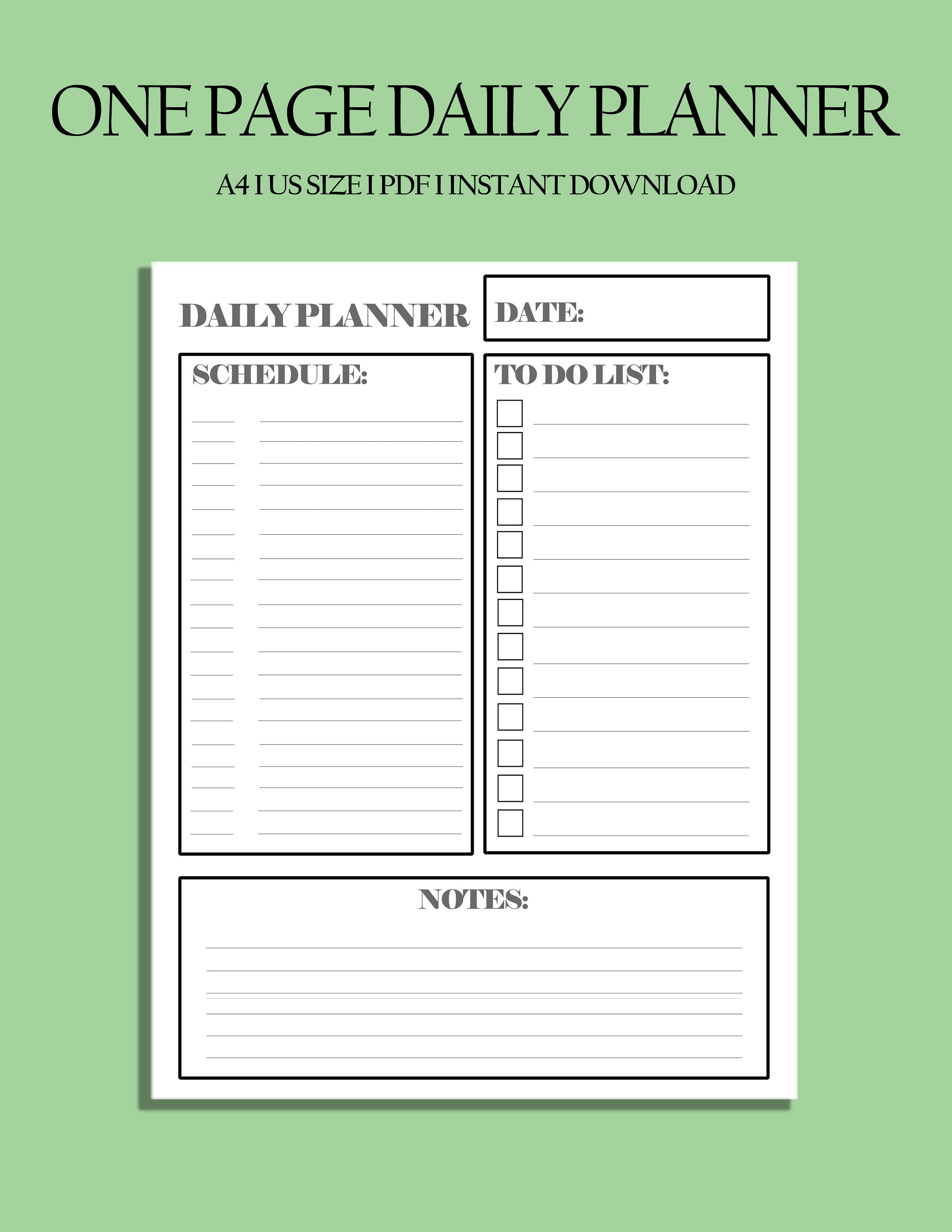 One Page Daily Planner L Digital File Only L PDF File I Instant ...