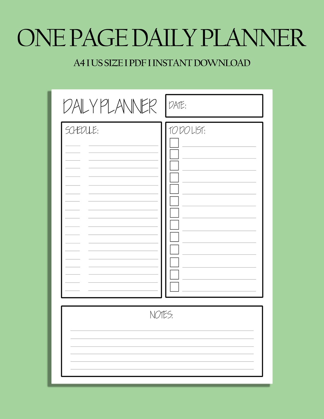 One Page Daily Planner L Organize Yourself L Motivation L Instant ...