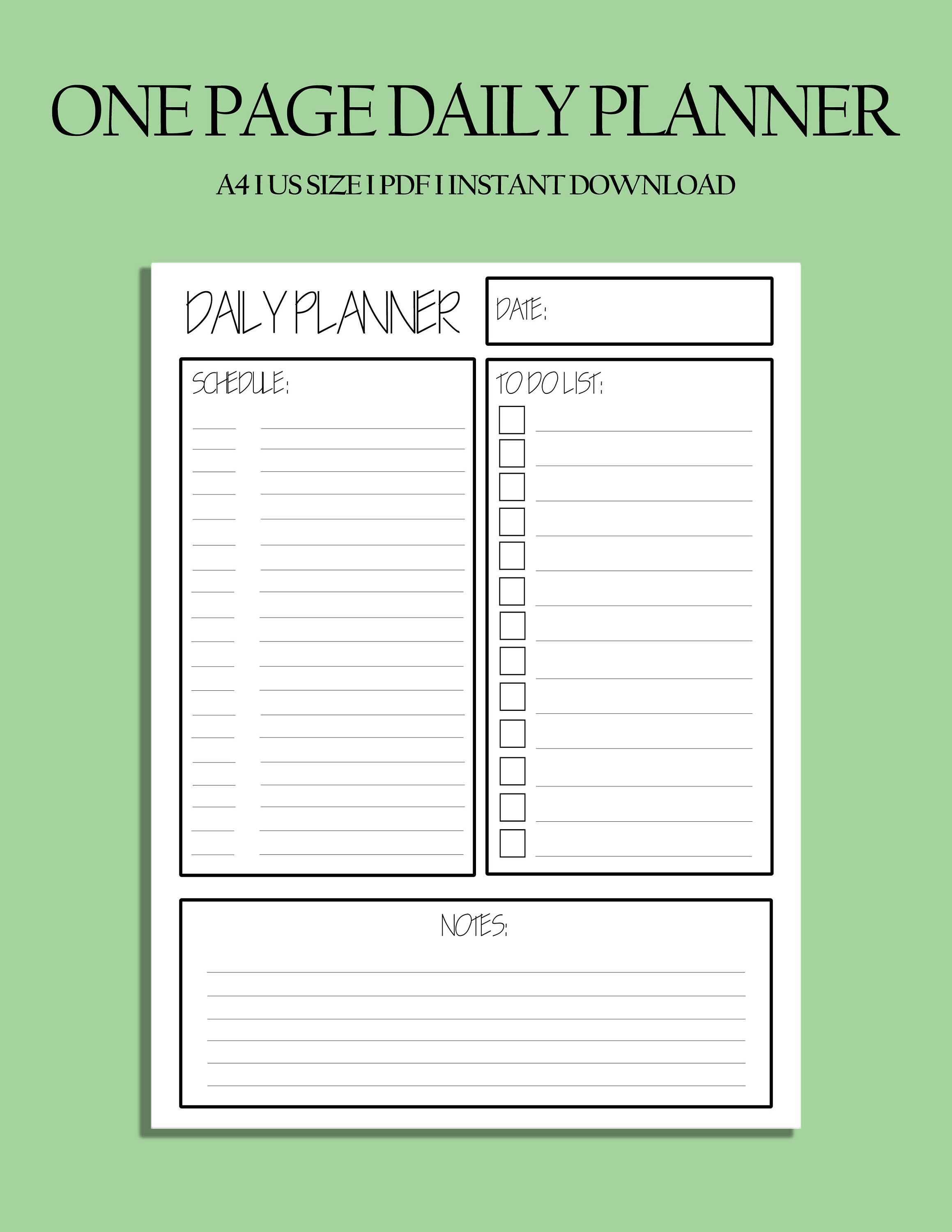Daily Planner Printable: One Page Organizer (PDF File) - Etsy