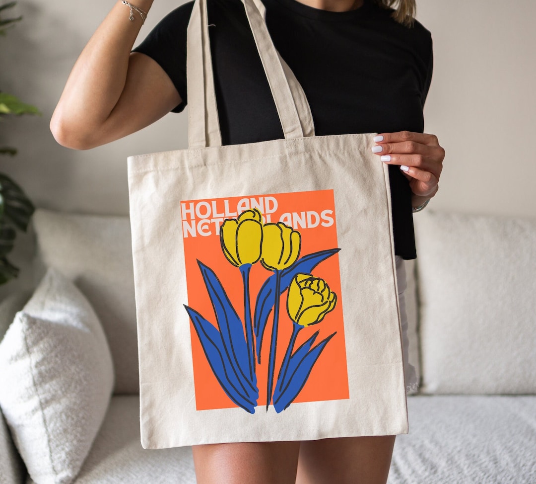 Holland Tote Bag Netherland Tote Tulips Floral Tote Bag Bold Color ...
