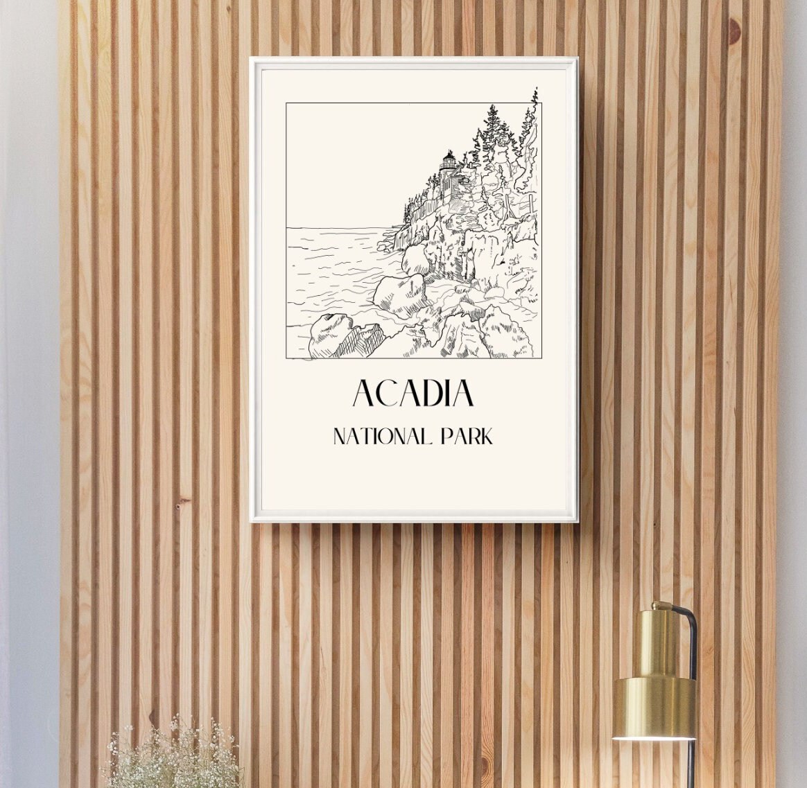 Acadia National Park Poster Hand Drawn Simple Outdoor Sketch Line Wall ...