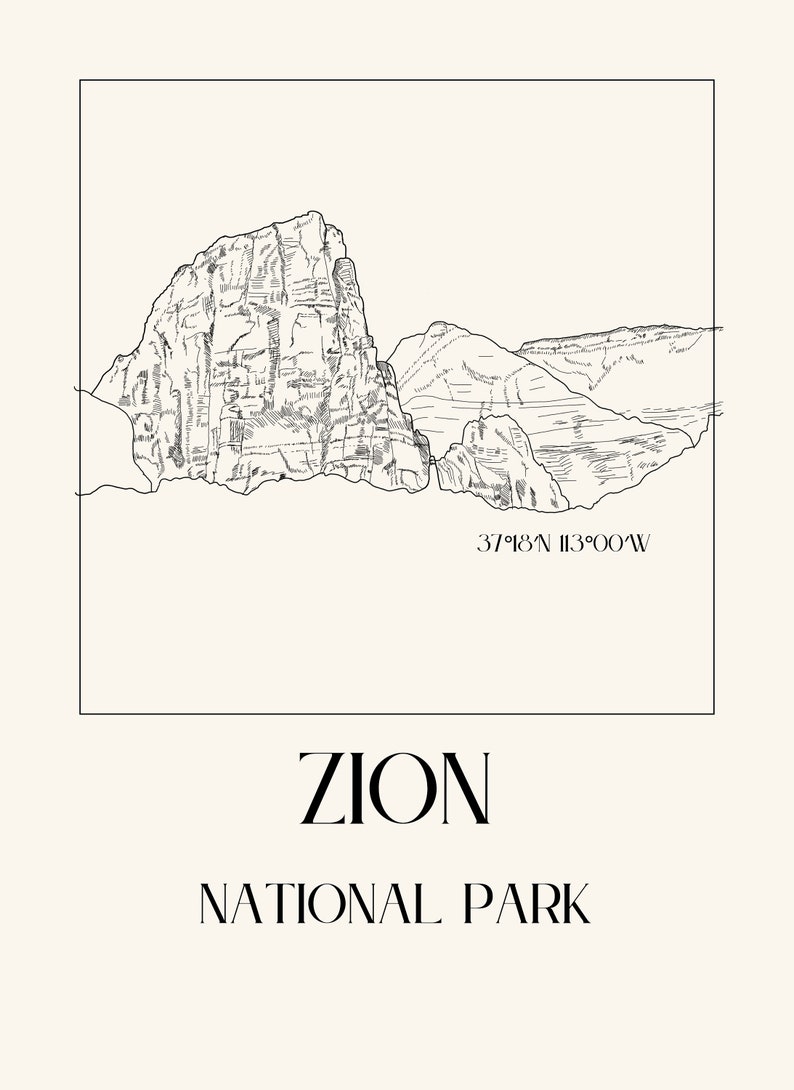Zion National Park Poster Simple Sketch Gift for Mom Line Wall Art Hand ...