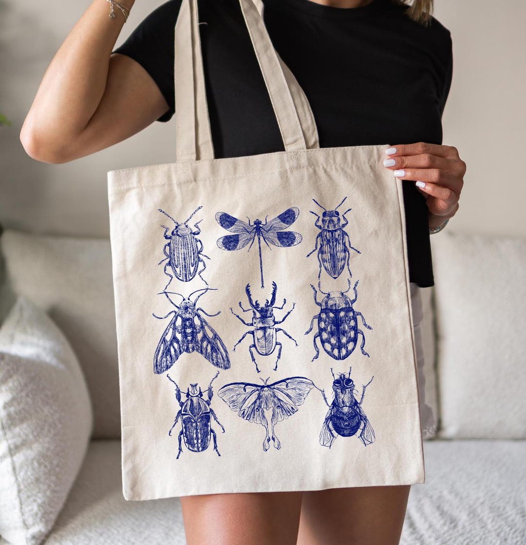 Vintage Style Bug Tote Bag Beetle Butterfly Moth Insect Tote Granola ...