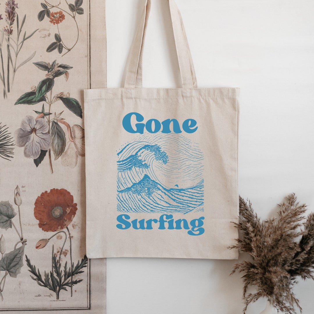 Gone Surfing Tote Beach Bum Bag Simple Beach Tote Bag Tropical Nature ...