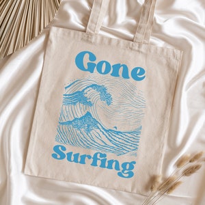 Gone Surfing Tote Beach Bum Bag Simple Beach Tote Bag Tropical Nature ...