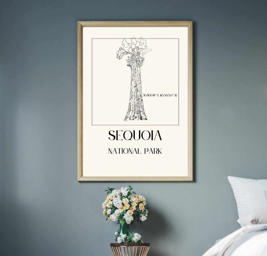 Sequoia National Park Poster Simple Sketch Fine Line Wall Art Hand ...