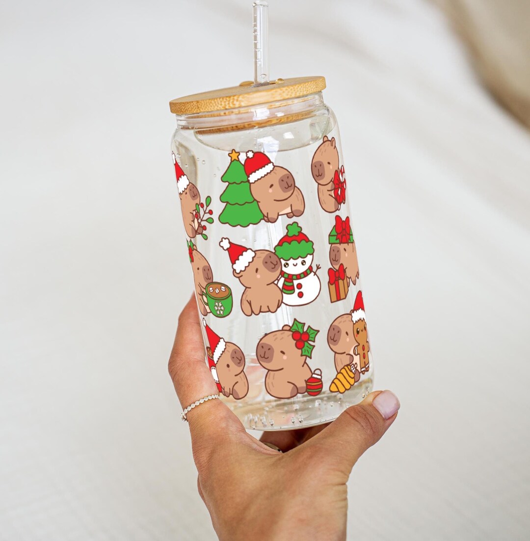 Capybara Christmas Iced Coffee Glass Tumbler Capy Holidays Cute ...