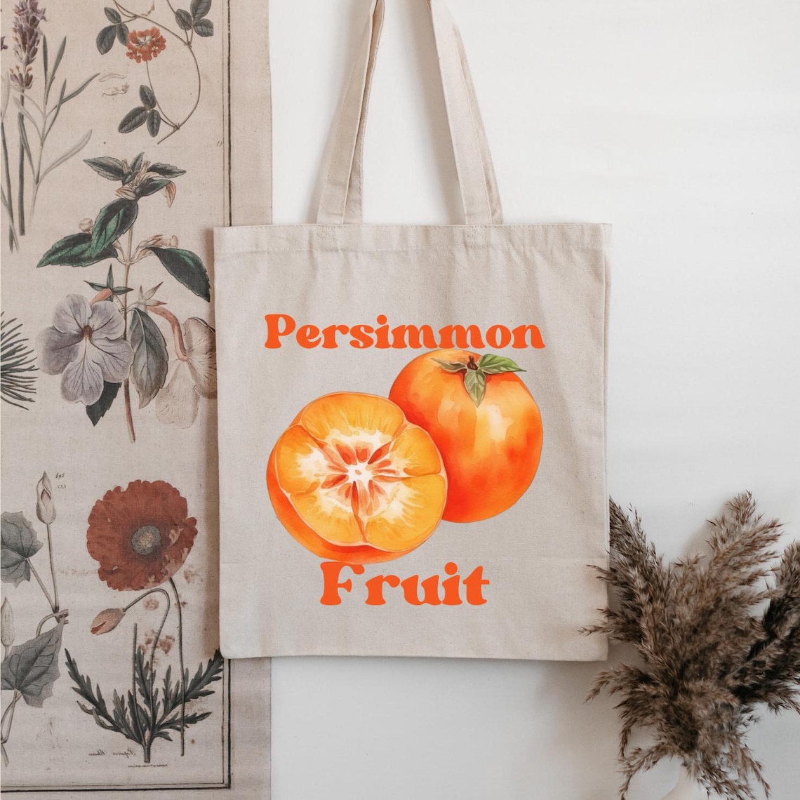 Persimmon Tote Bag, Tropical Fruit Tote Bag ,beach Bag, Aesthetic ...