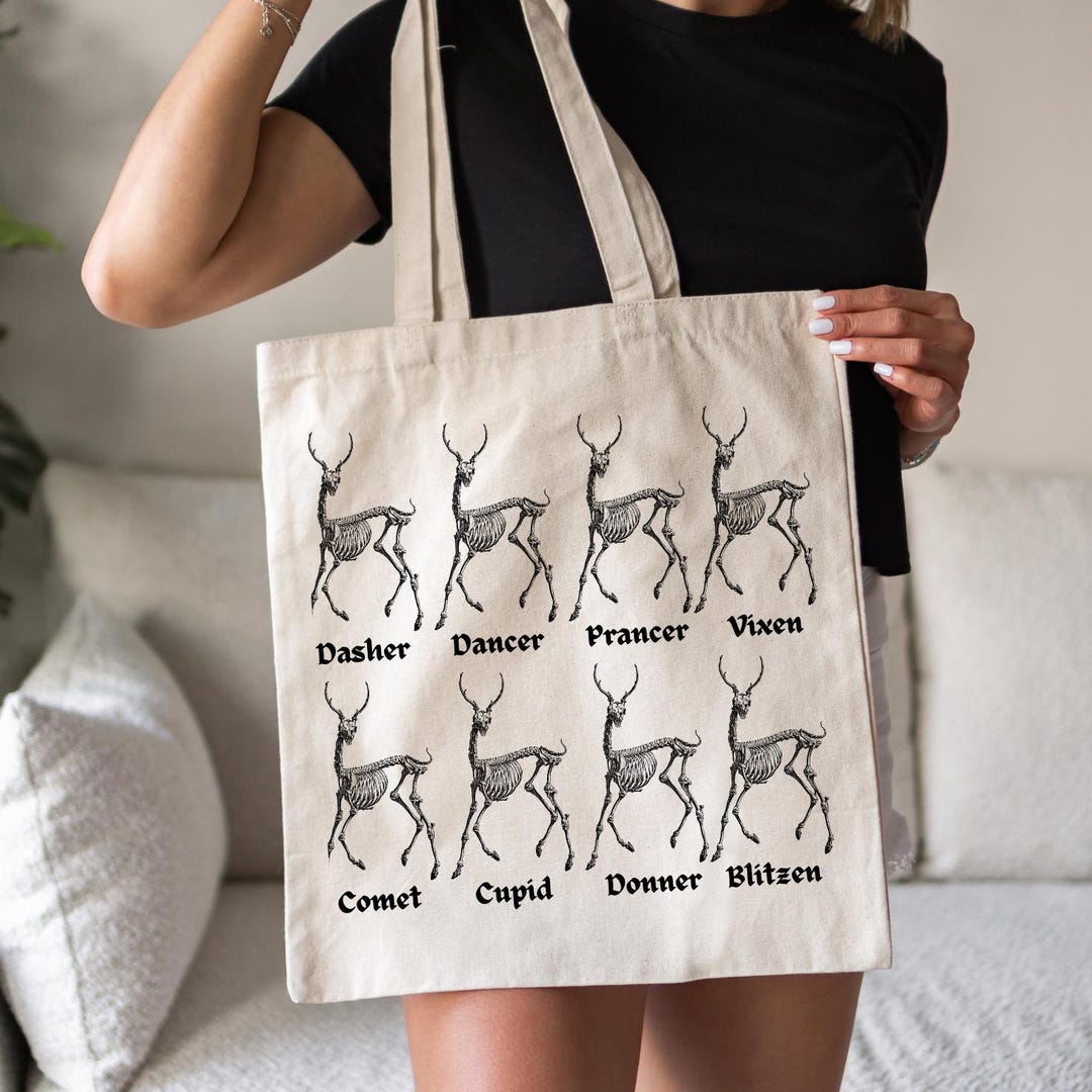 Reindeer Skelton Tote Bag Goth Christmas Tote Dark Christmas Skelton ...