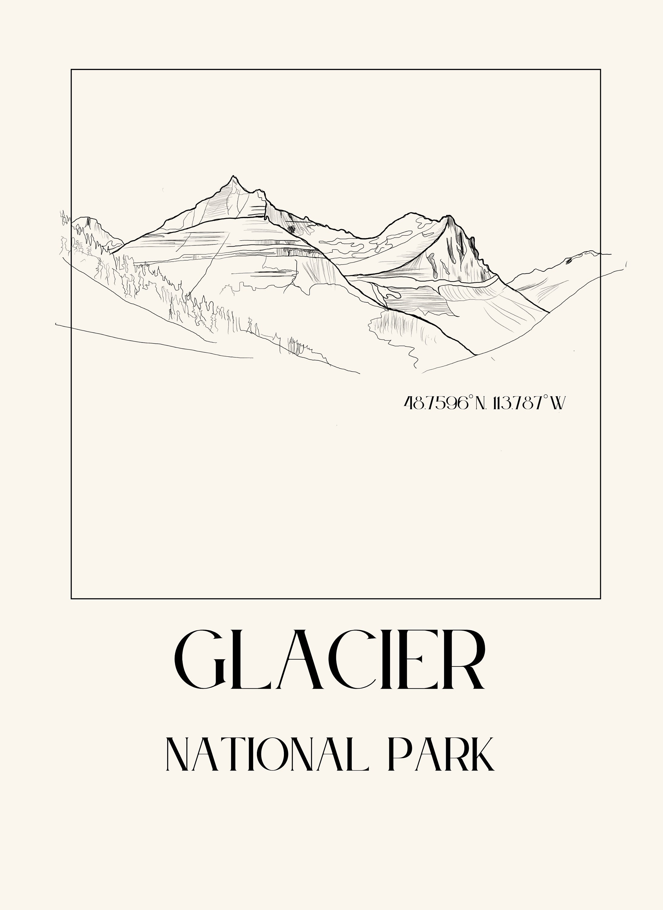 Glacier National Park Poster Simple Sketch Gift for Hiker Mom Fine Line ...