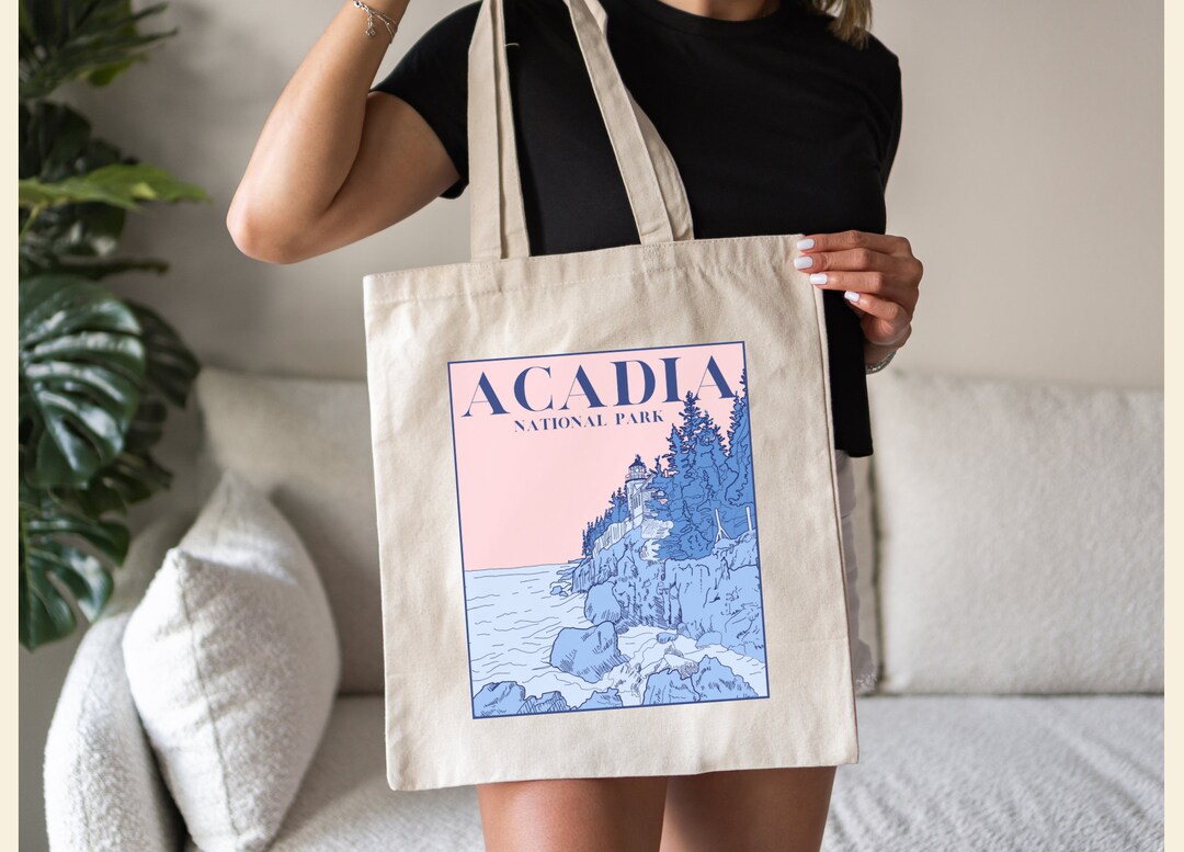 Acadia National Park Tote Bag Vintage Style National Park Poster Pastel ...
