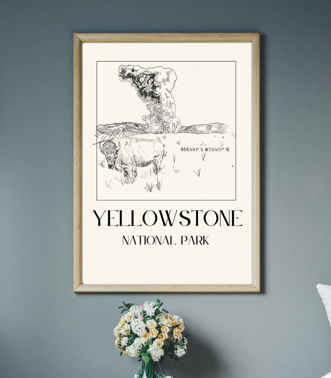 Yellowstone National Park Poster Simple Sketch Hand Drawn Gift for Mom ...