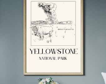 The Grand Teton National Park Poster Simple Sketch Fine Line Wall Art ...