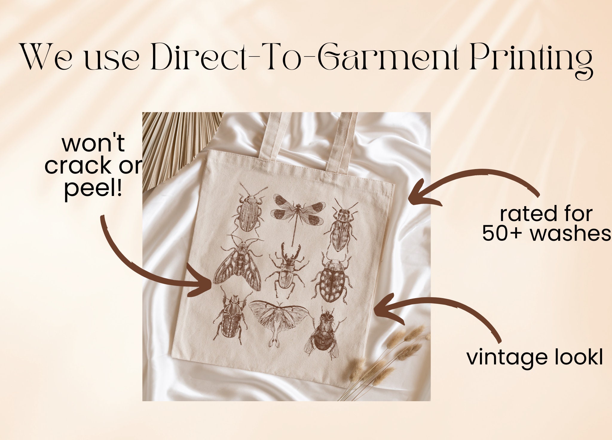 Vintage Style Bug Tote Bag Beetle Butterfly Moth Insect Tote Granola ...