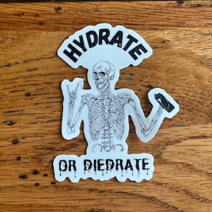 Hydrate or Diedrate Funny Sticker Hand Drawn Funny Skeleton ...