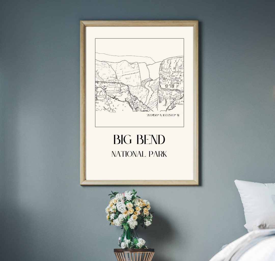 Big Bend National Park Poster Texas Home Decor Simple Sketch Line Wall ...
