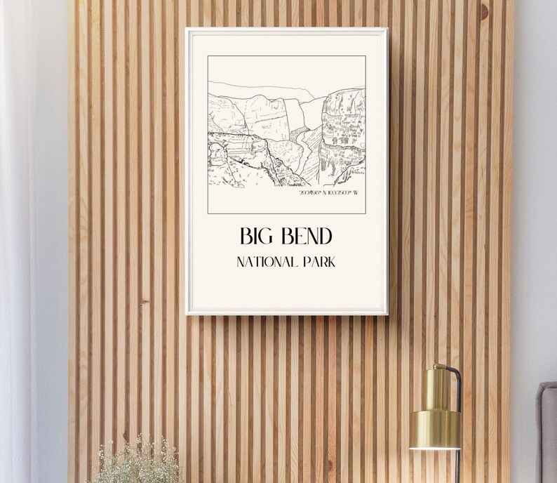 Big Bend National Park Poster Texas Home Decor Simple Sketch Line Wall ...