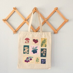 Vintage Plant Stamp Flower Stamp Berry Stamp Tote Bag Granola Girl Gift ...