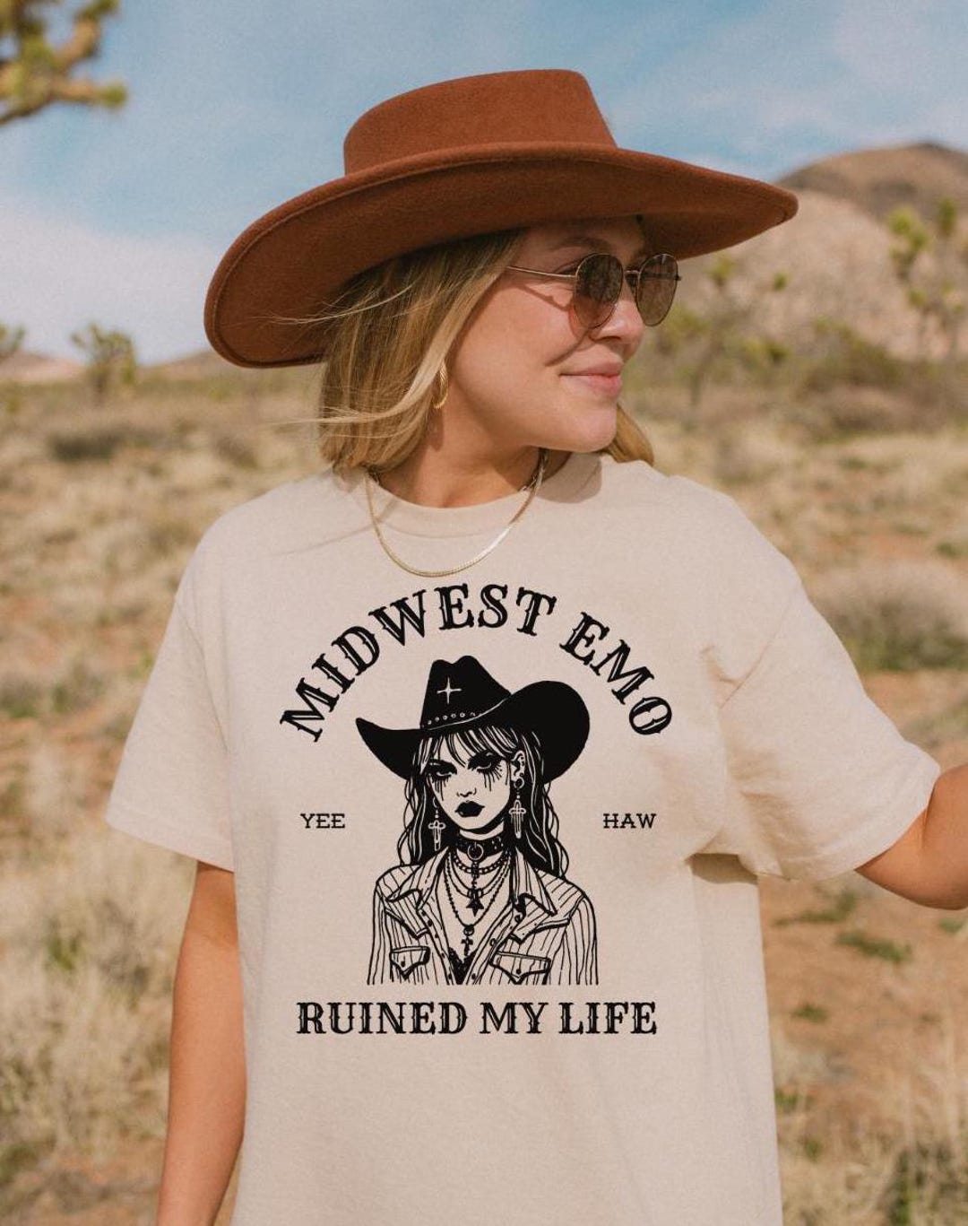 Midwest Emo ruiniert mein Leben Unisex Rundhals-T-Shirt Cowgirl-T-Shirt ...