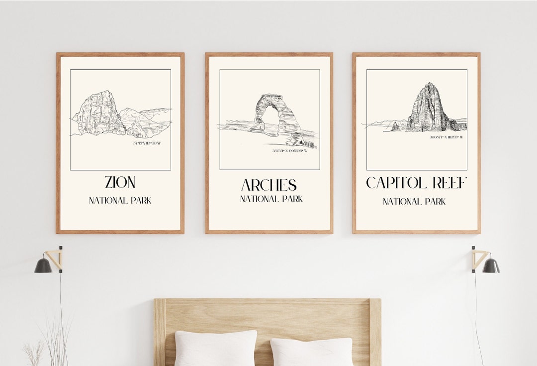 Arches Zion Capitol Reef National Park Set of Three Posters Utah Desert ...