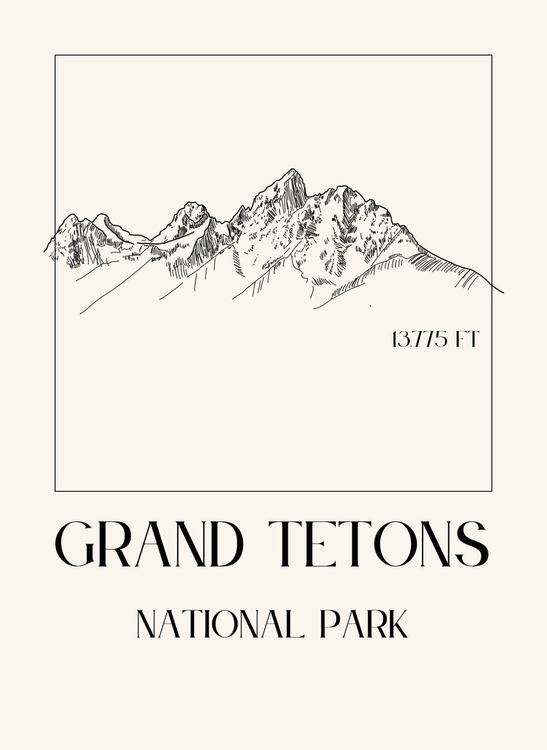 The Grand Teton National Park Poster Simple Sketch Fine Line Wall Art ...