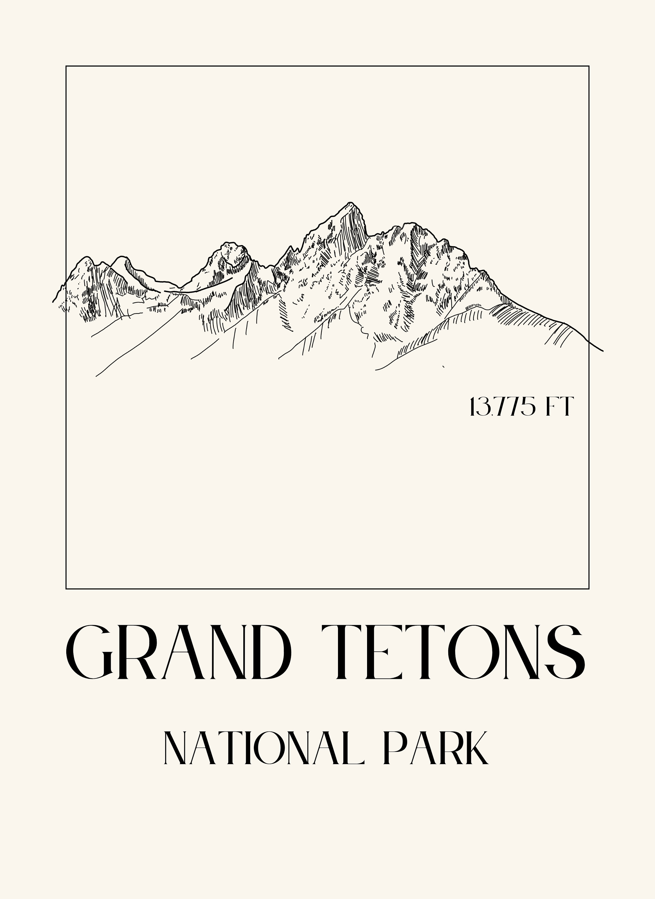 The Grand Teton National Park Poster Simple Sketch Fine Line - Etsy