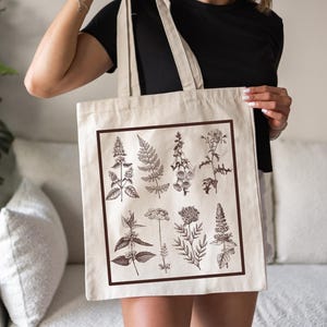 Wild Flower Line Drawing Tote Bag - Floral Canvas Tote, Nature Doodle ...