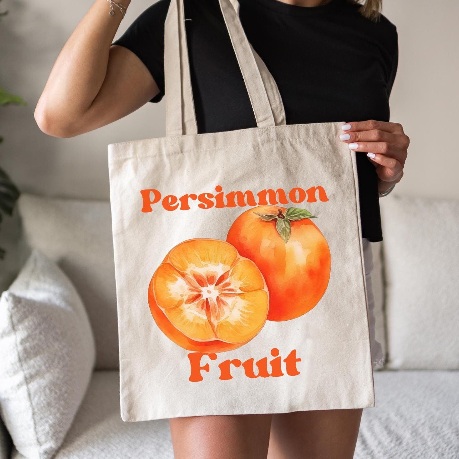 Persimmon Tote Bag, Tropical Fruit Tote Bag ,beach Bag, Aesthetic ...