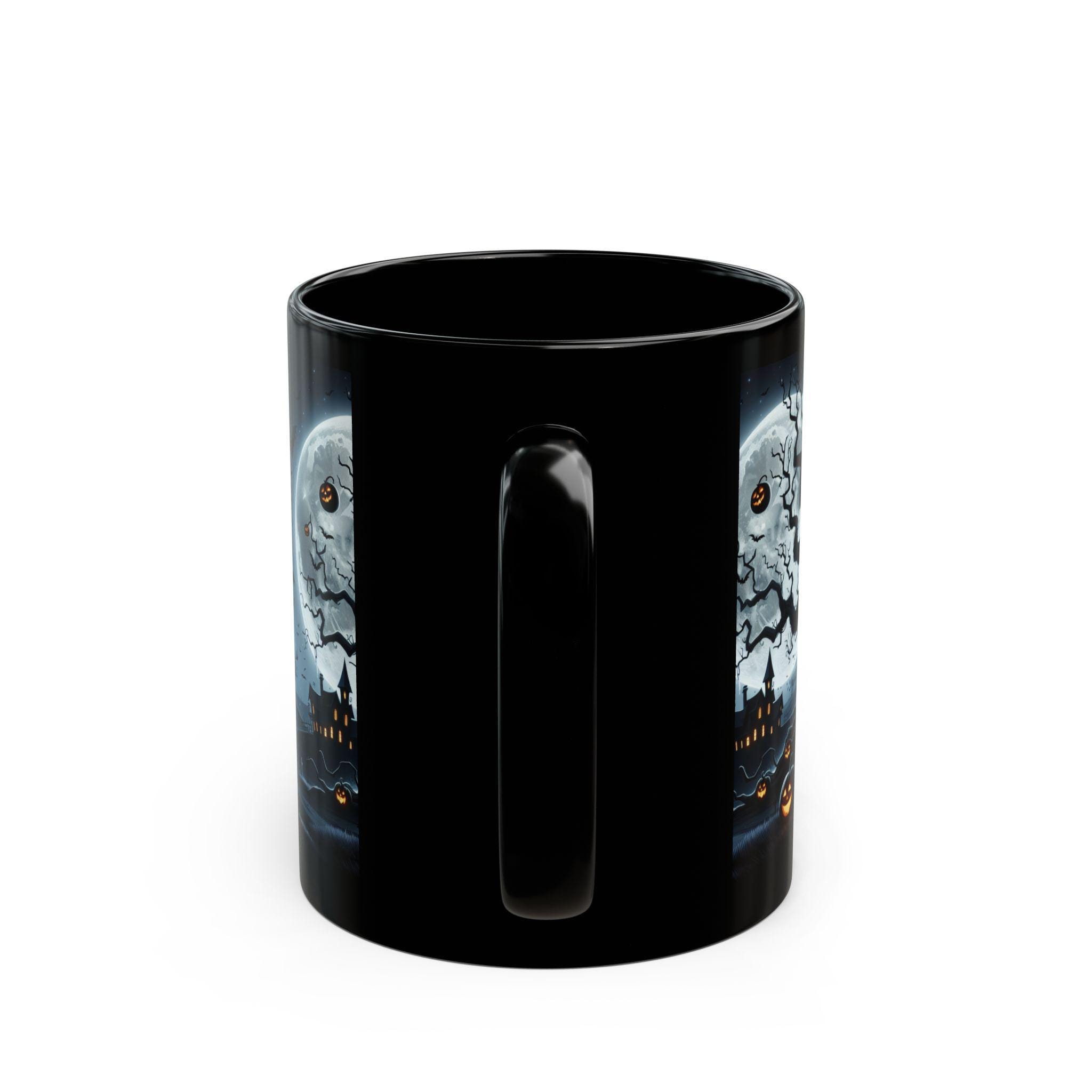 Creepy Full Moon Mug Black Ceramic With Witch and Haunted House Art - Etsy